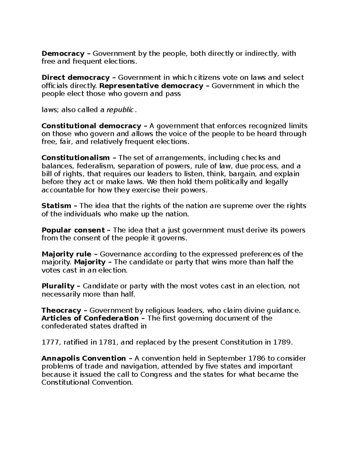 AP GOV Vocab 1 - Democracy – Government by the people, both directly or ...