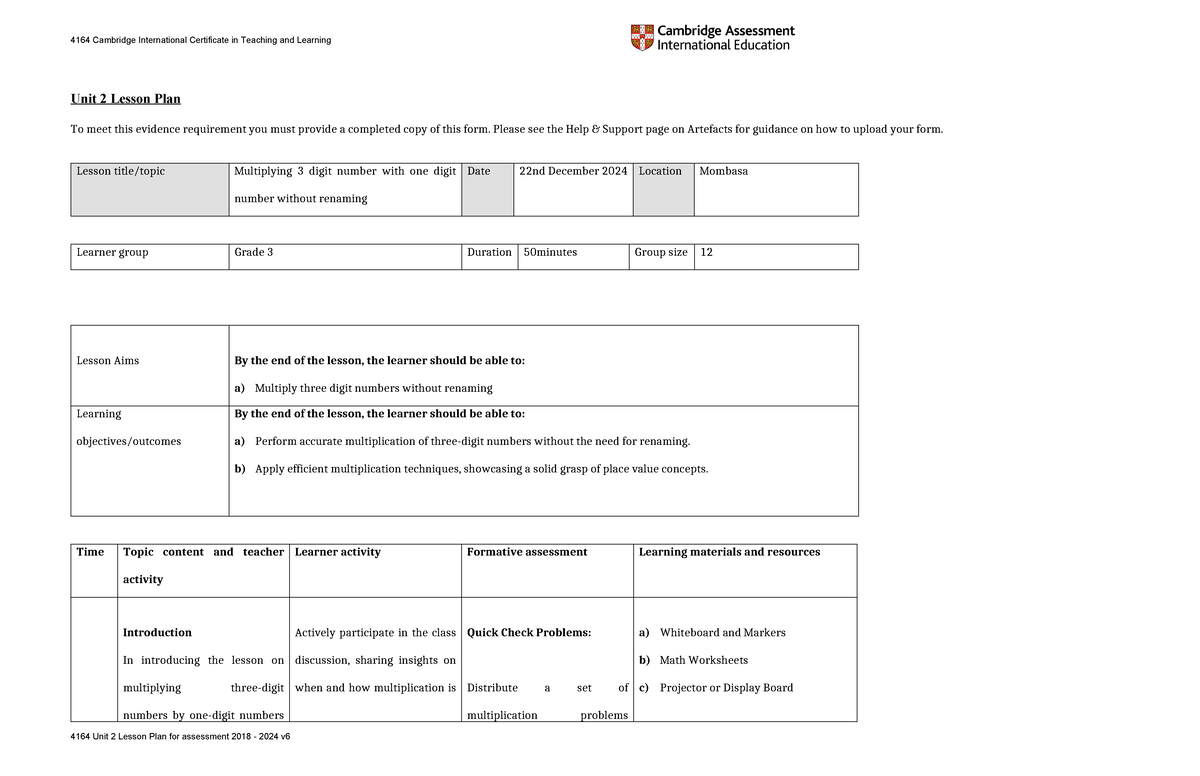 UNIT TWO Lesson PLAN - Copy - Unit 2 Lesson Plan To meet this evidence ...