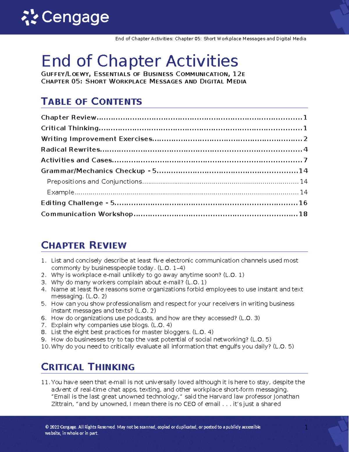 Ch05 End of Chapter Activities Guffey EBC 12e - © 2022 Cengage. All Rights Reserved. May not be ...