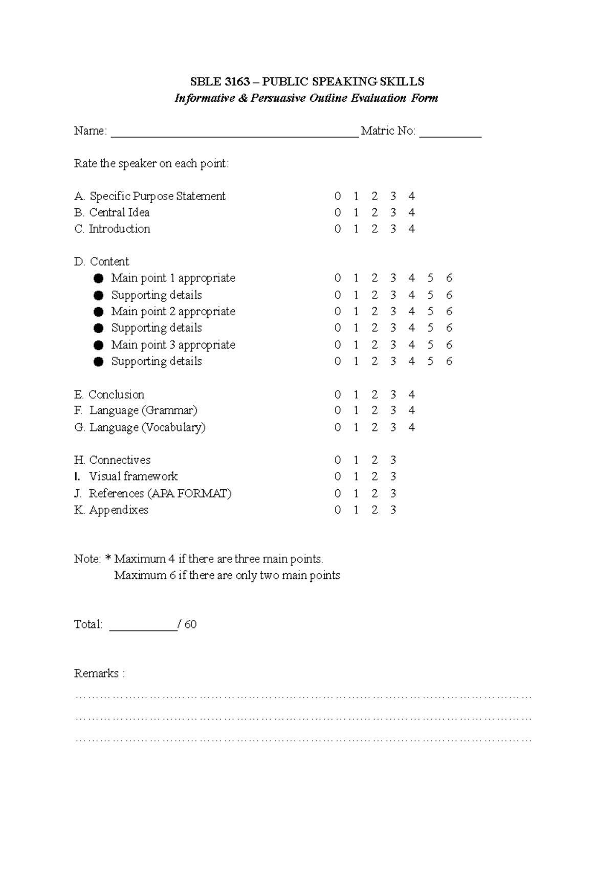 Persuasive Speech Evaluation Forms - SBLE 3163 – PUBLIC SPEAKING SKILLS ...