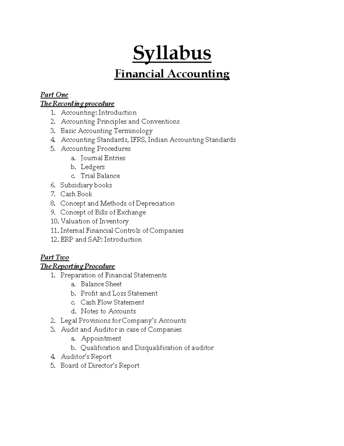Syllabus Financial Accounting - Syllabus Financial Accounting Part One ...