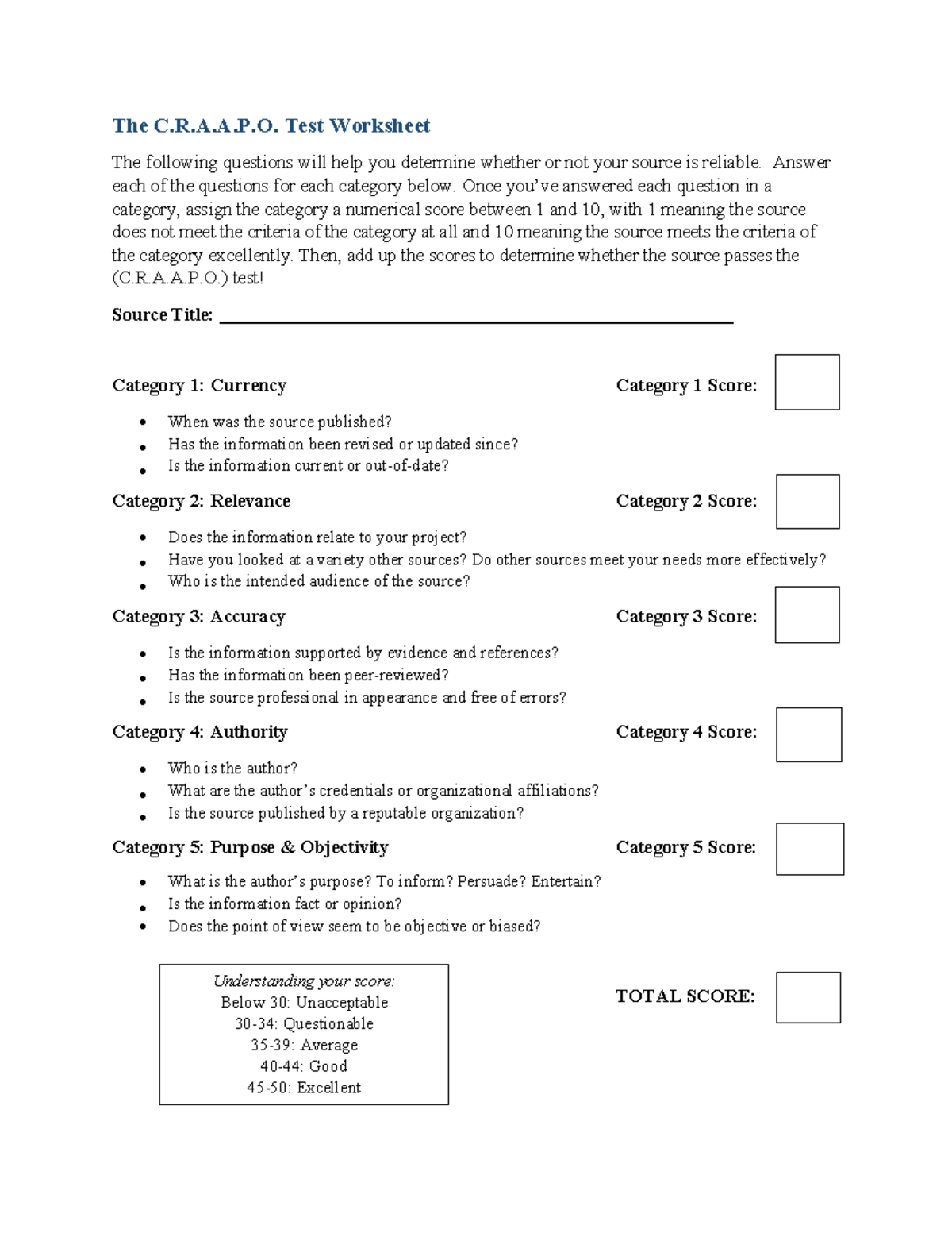 C.r.a.a - .... - The C.R.A.A.P. Test Worksheet The following questions ...