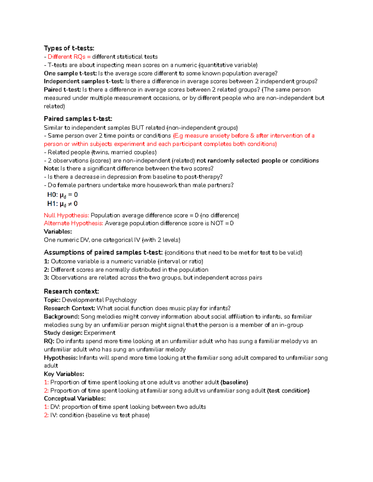 Week 7 T-tests - Lecture notes 7 - Types of t-tests: Different RQs ...