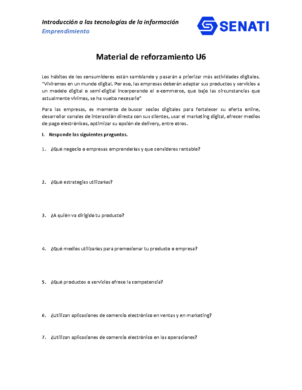 Material de reforzamiento U6M - Introducción a las tecnologías de la ...