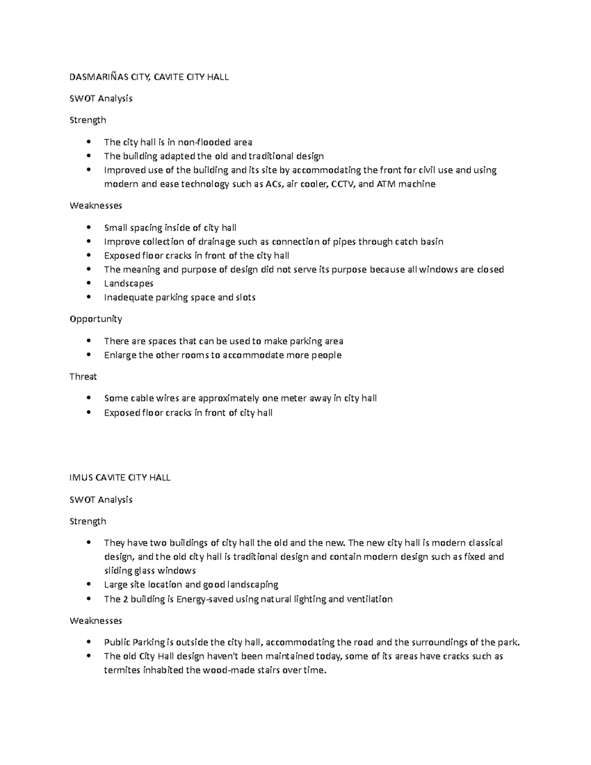 SWOT Analysis - wwewqq - DASMARIÑAS CITY, CAVITE CITY HALL SWOT ...