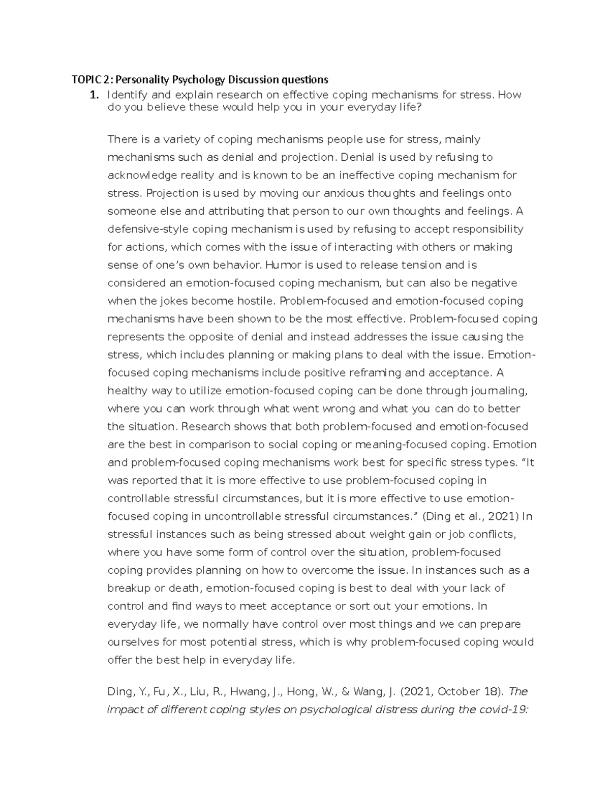 Topic 2 personality psychology discussions - TOPIC 2: Personality ...