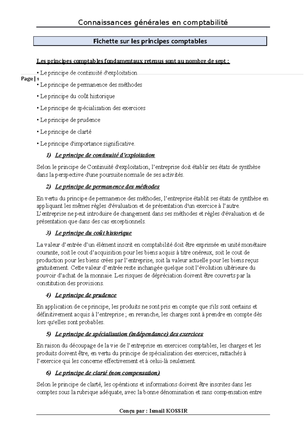 Fichette sur les principes comptables - Connaissances générales en ...