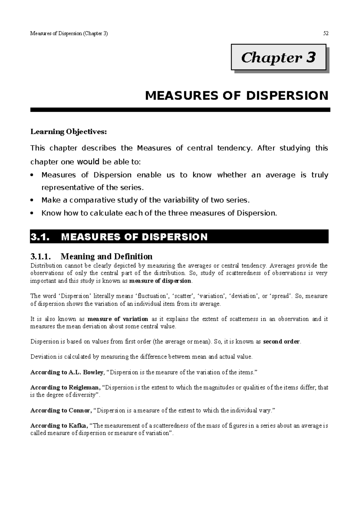 Chapter 3 Statistics - Definitions and formulas - Measures of ...