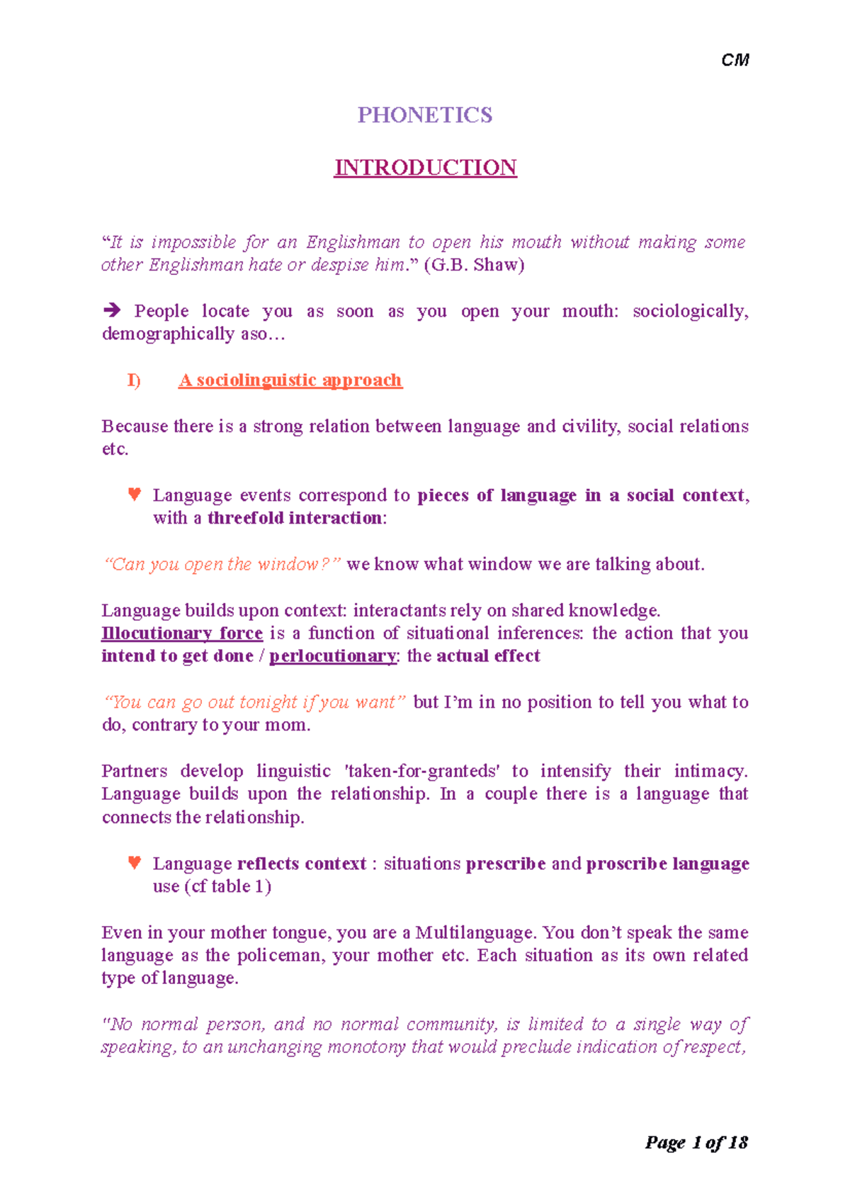 CM Phonetics - Cours de CM de phonétique du S6 de L3 LLCE Anglais. - CM PHONETICS INTRODUCTION ...