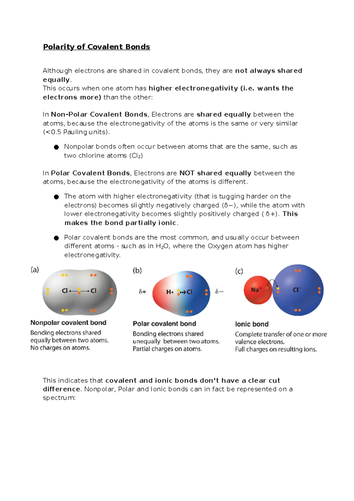 Yr 11 Chemistry Notes - 2020 (Part2) - Polarity of Covalent Bonds ...