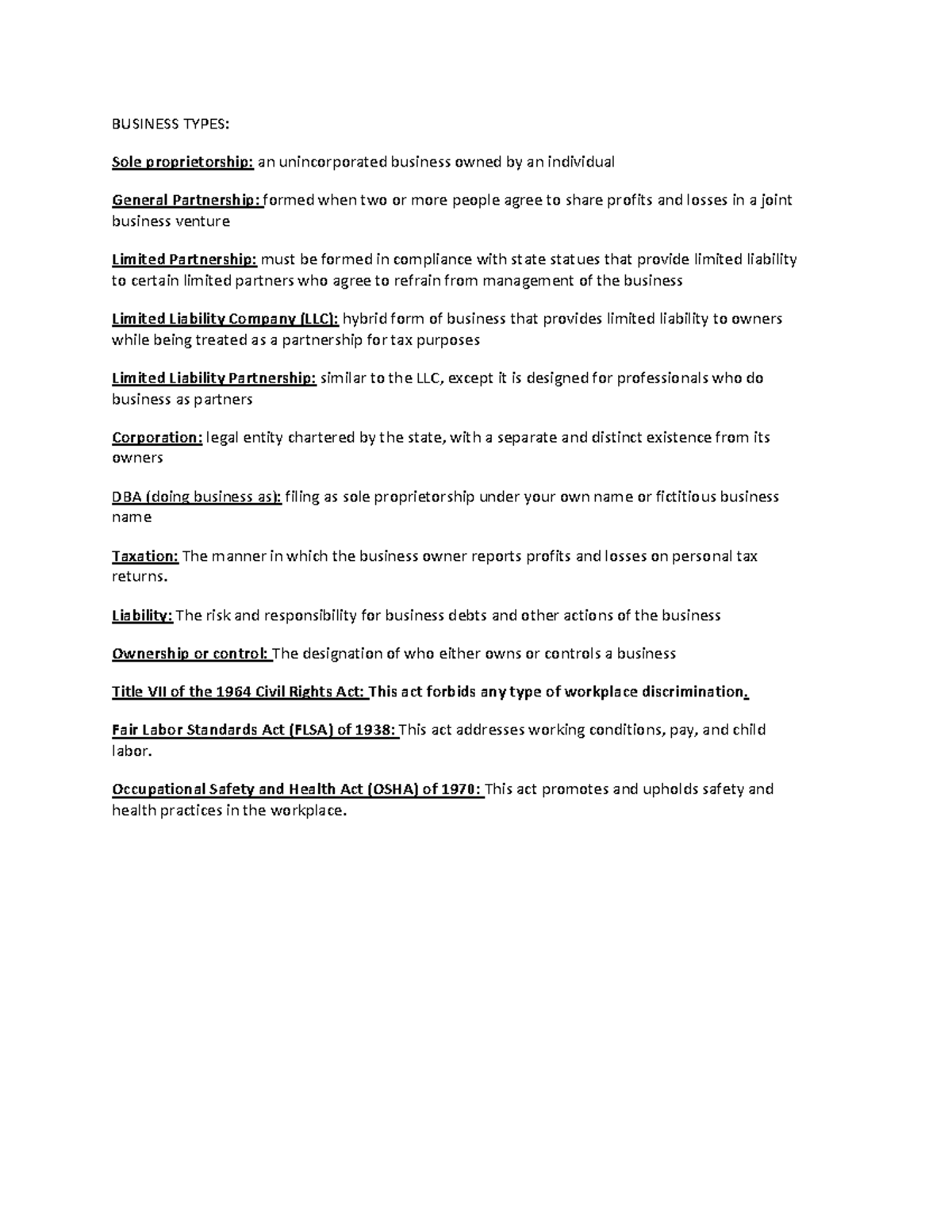 Business Types - Notes and details for business - BUSINESS TYPES: Sole ...