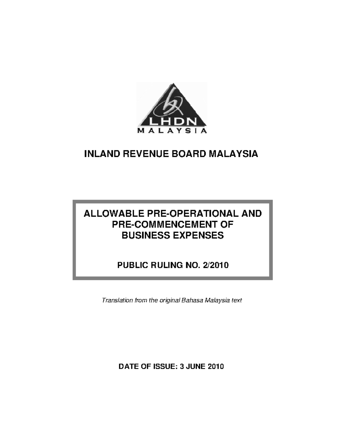 PR2 2010 - sample - INLAND REVENUE BOARD MALAYSIA Translation from the ...