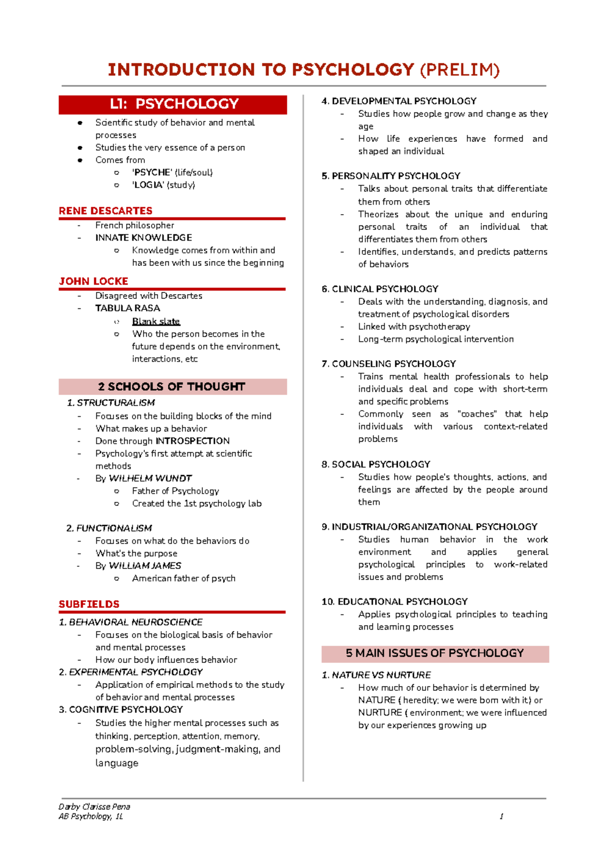Introduction to Psychology - INTRODUCTION TO PSYCHOLOGY (PRELIM) L1 ...