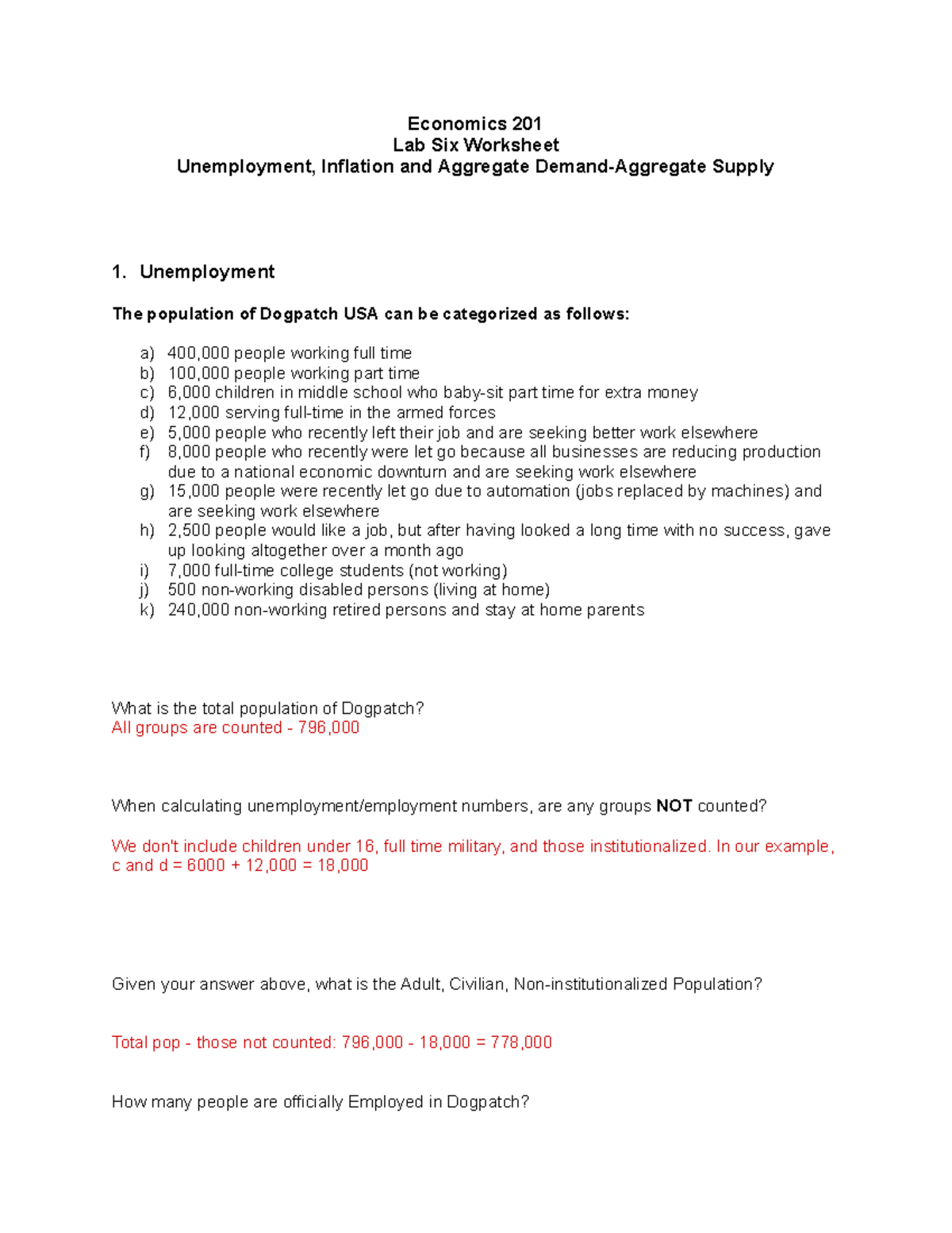 201 Fall 2022 Lab 6 Unemployment CPI and AD and AS student - Economics ...