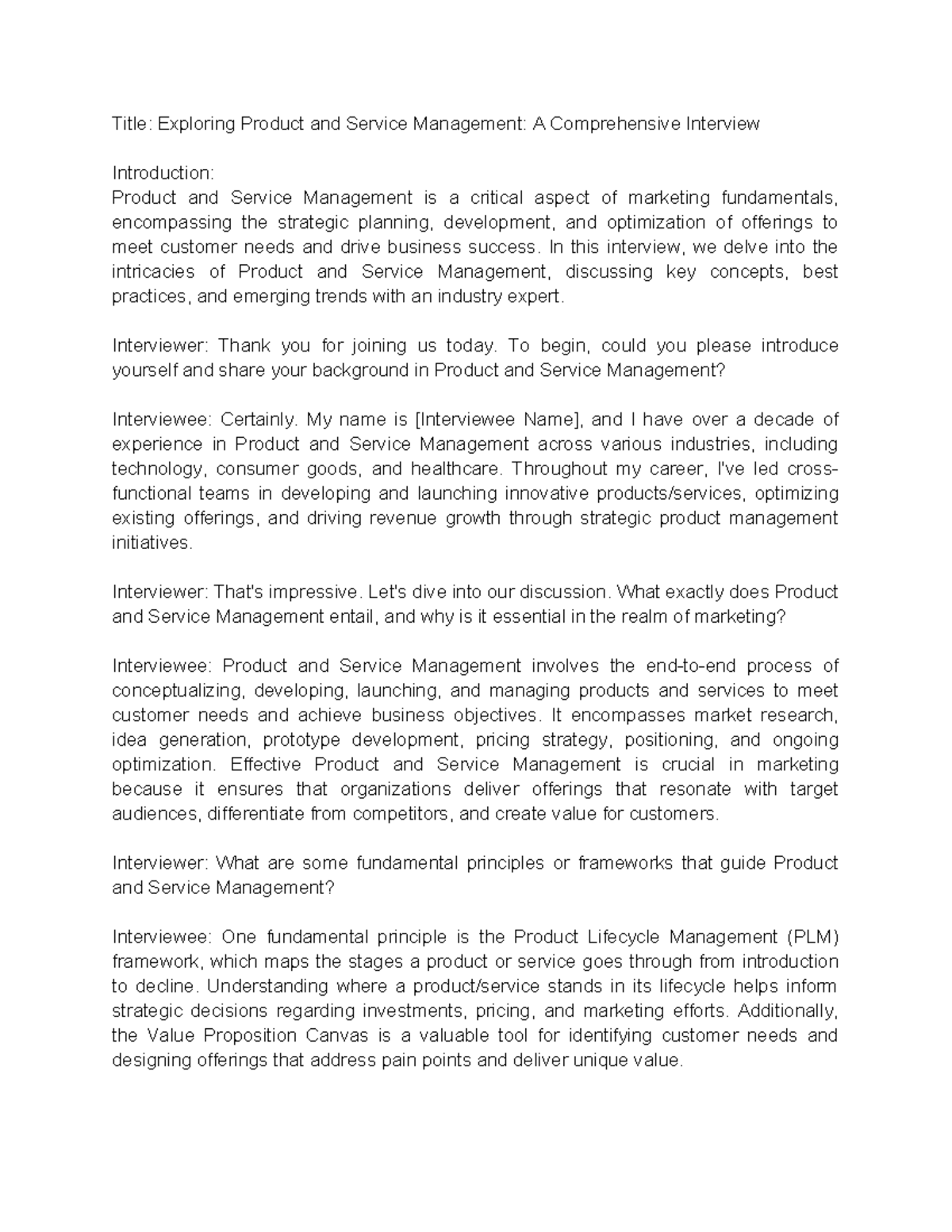 Exploring Product and Service Management A Comprehensive Interview ...