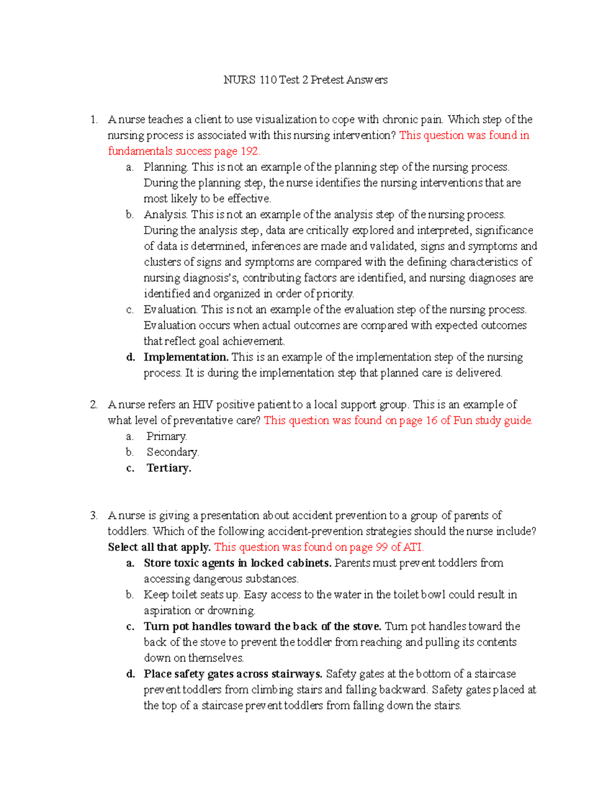 NURS 110 - Test 2 Pretest Answers - NURS 110 Test 2 Pretest Answers A ...