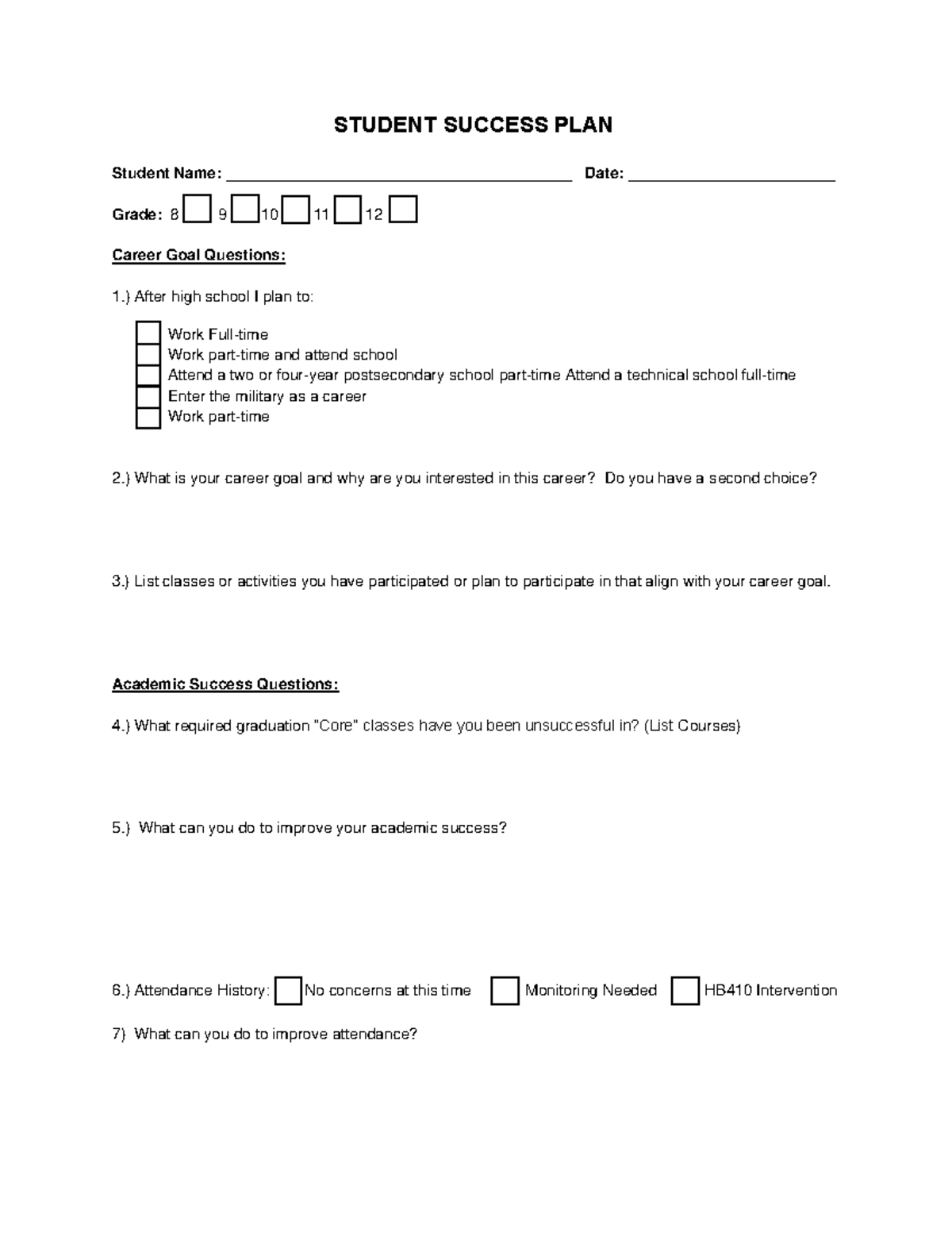 Success Plan Real - Editable - STUDENT SUCCESS PLAN Student Name: - Studocu