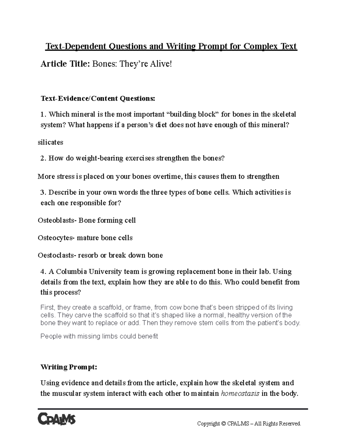 Textdependentquestions bones 2020 - Text-Dependent Questions and ...