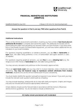Financial Markets 2020 Exam - FINANCIAL MARKETS AND INSTITUTIONS ...