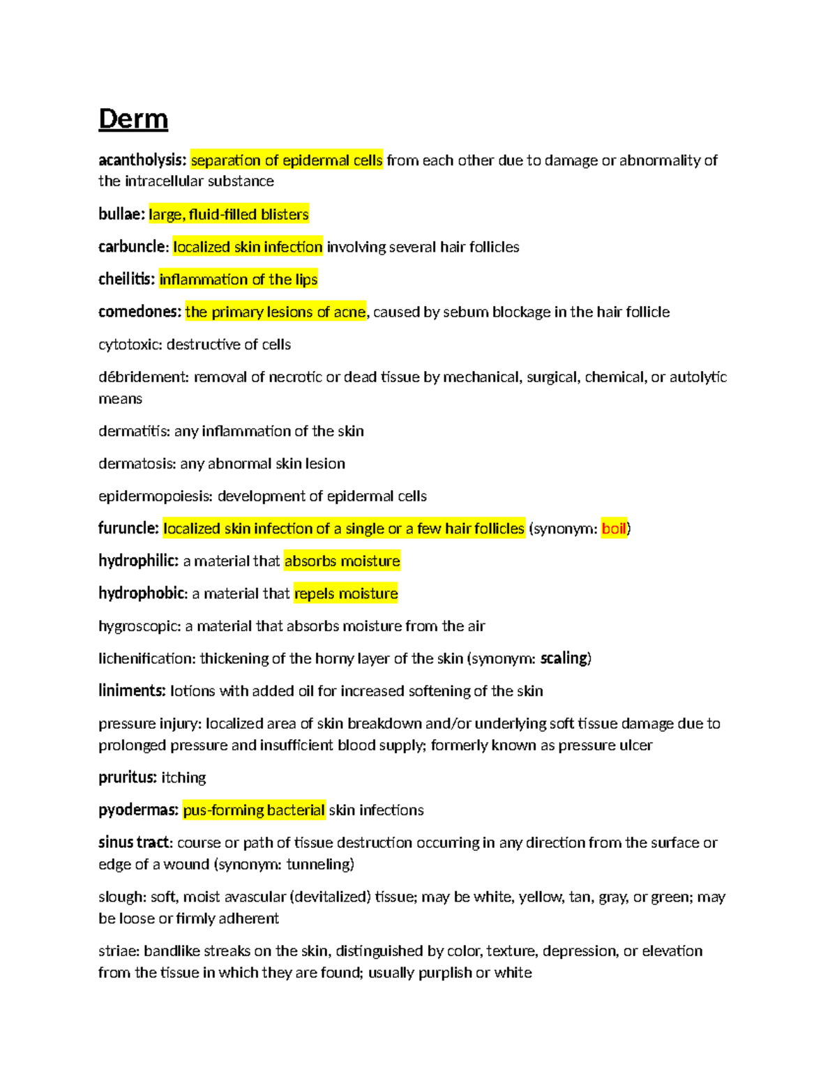 Derm - .study these notes - Derm acantholysis: separation of epidermal ...