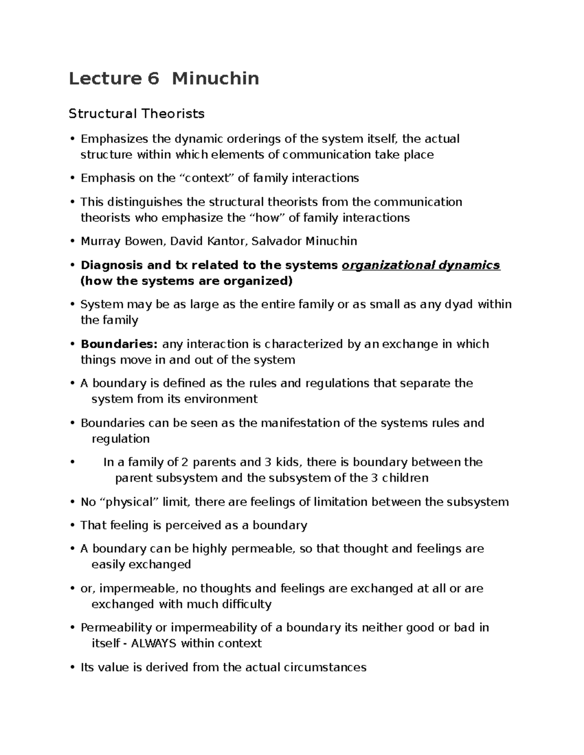 Lecture 6 Minuchin - Lecture 6 Minuchin Structural Theorists Emphasizes ...