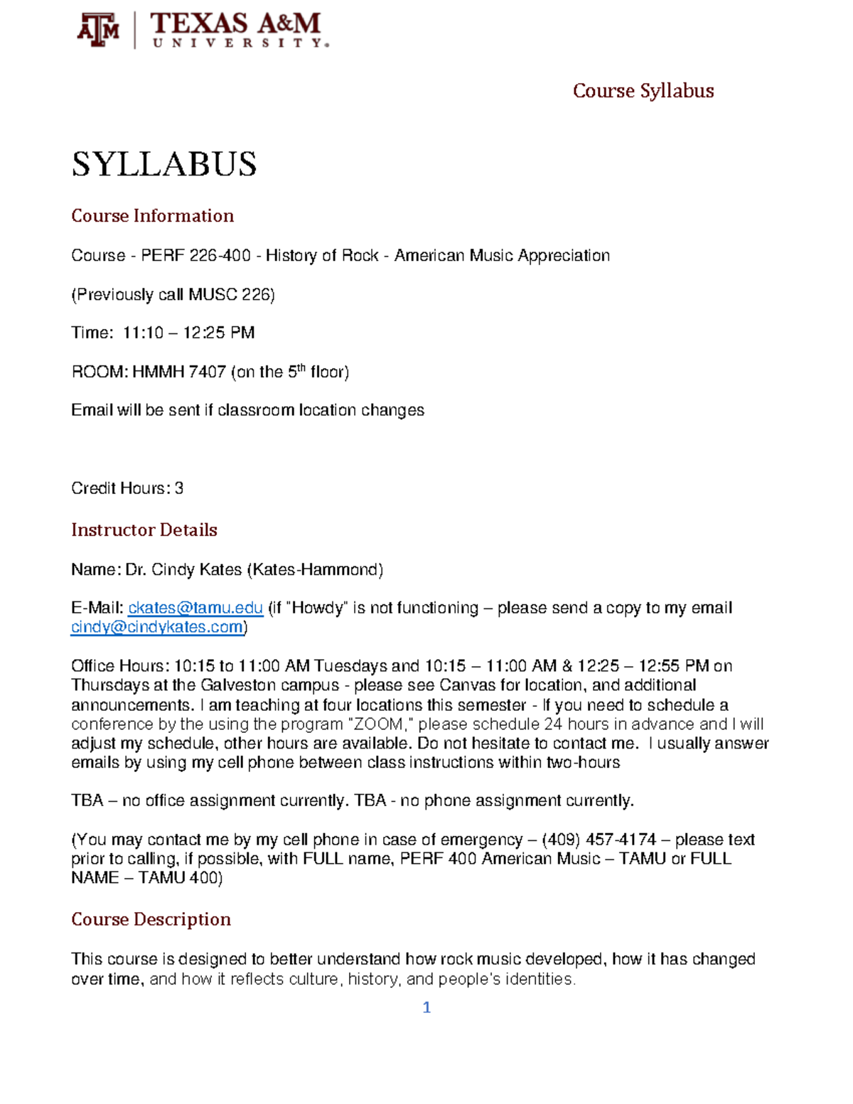 View Syllabus - study - SYLLABUS Course Information Course - PERF 226 ...