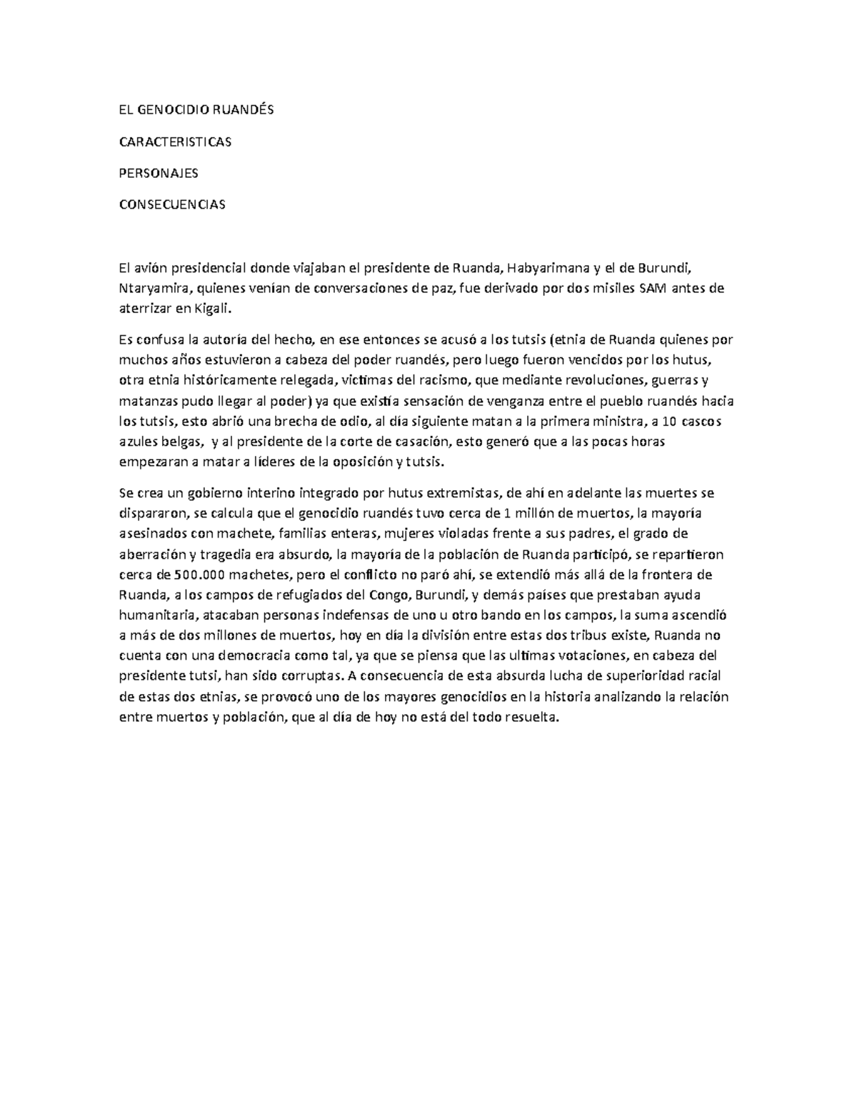 EL Genocidio Ruandés - EL GENOCIDIO RUANDÉS CARACTERISTICAS PERSONAJES ...