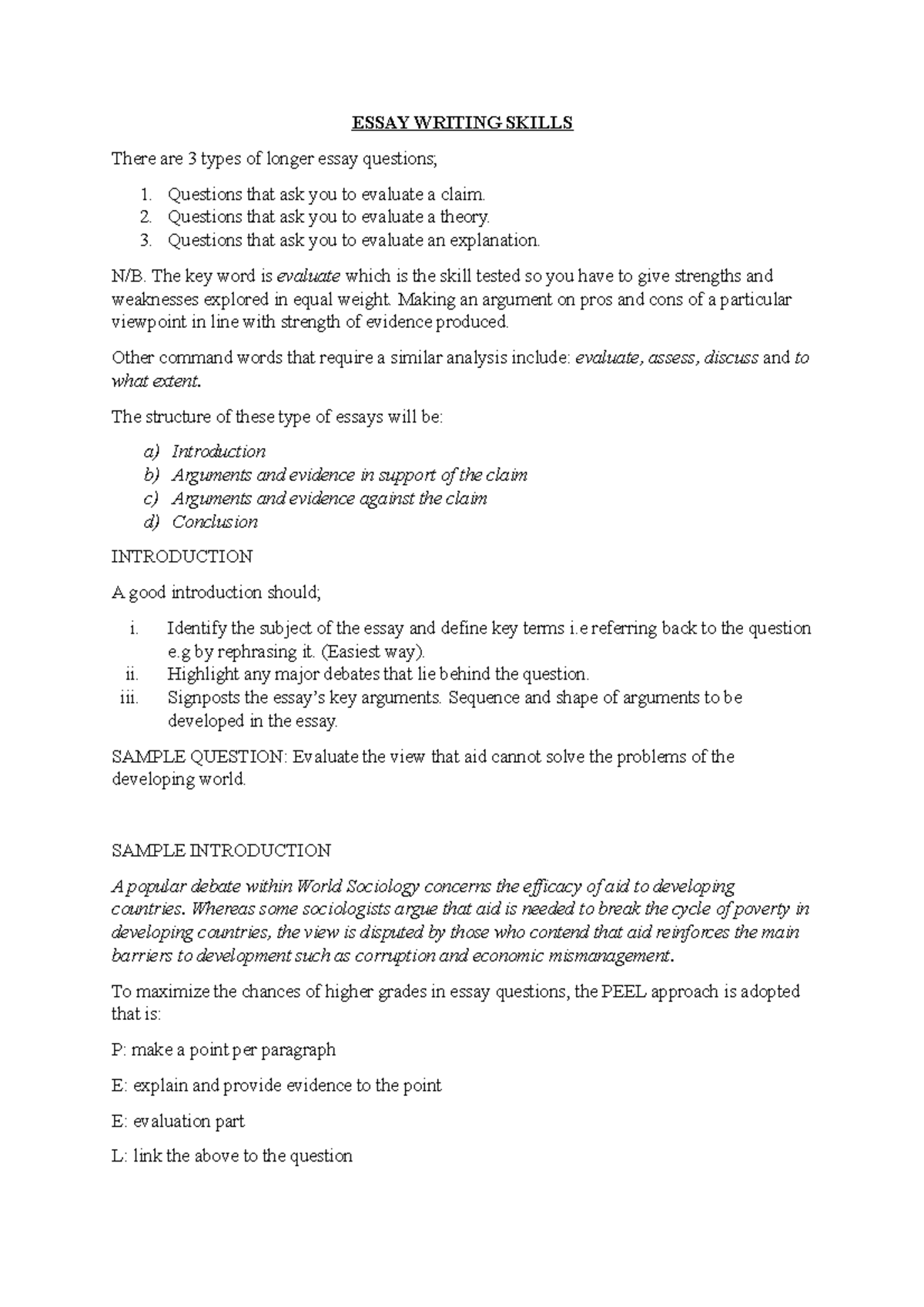 Essay Writing Skills - ESSAY WRITING SKILLS There are 3 types of longer ...