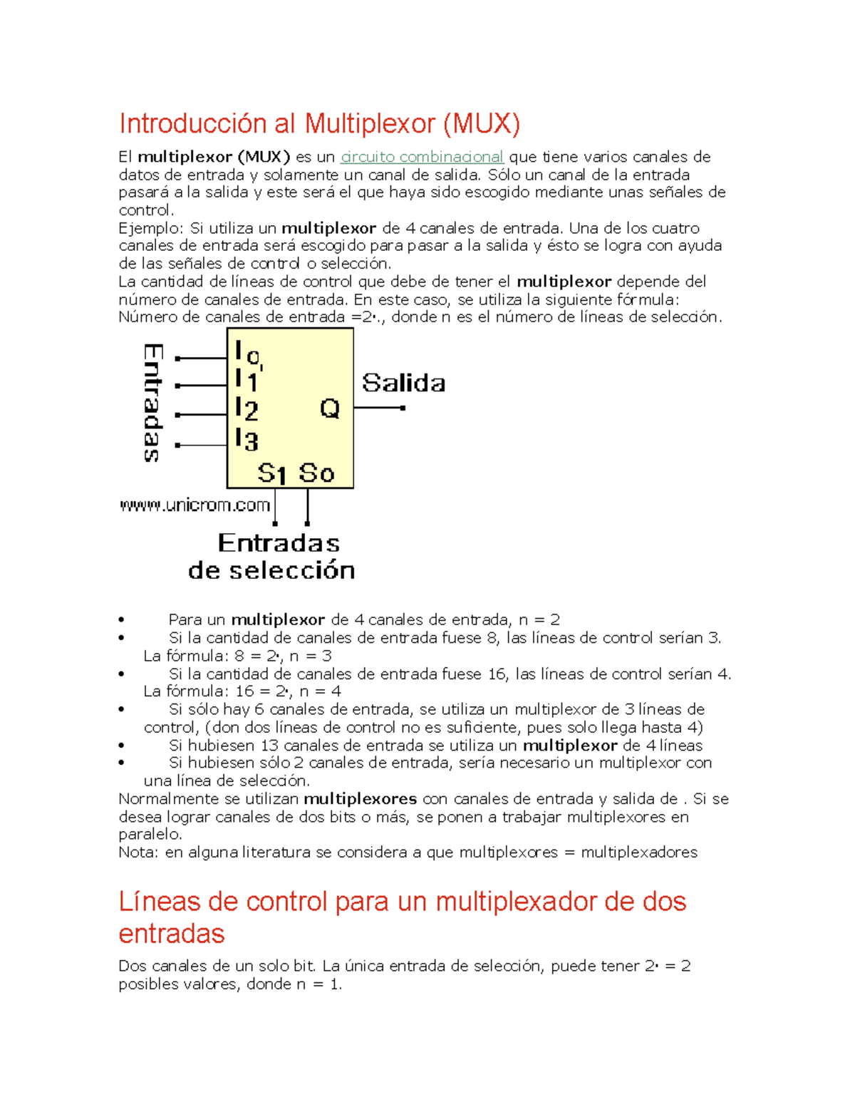 Multiplexores - electronica - Introducción al Multiplexor (MUX) El multiplexor (MUX) es un ...