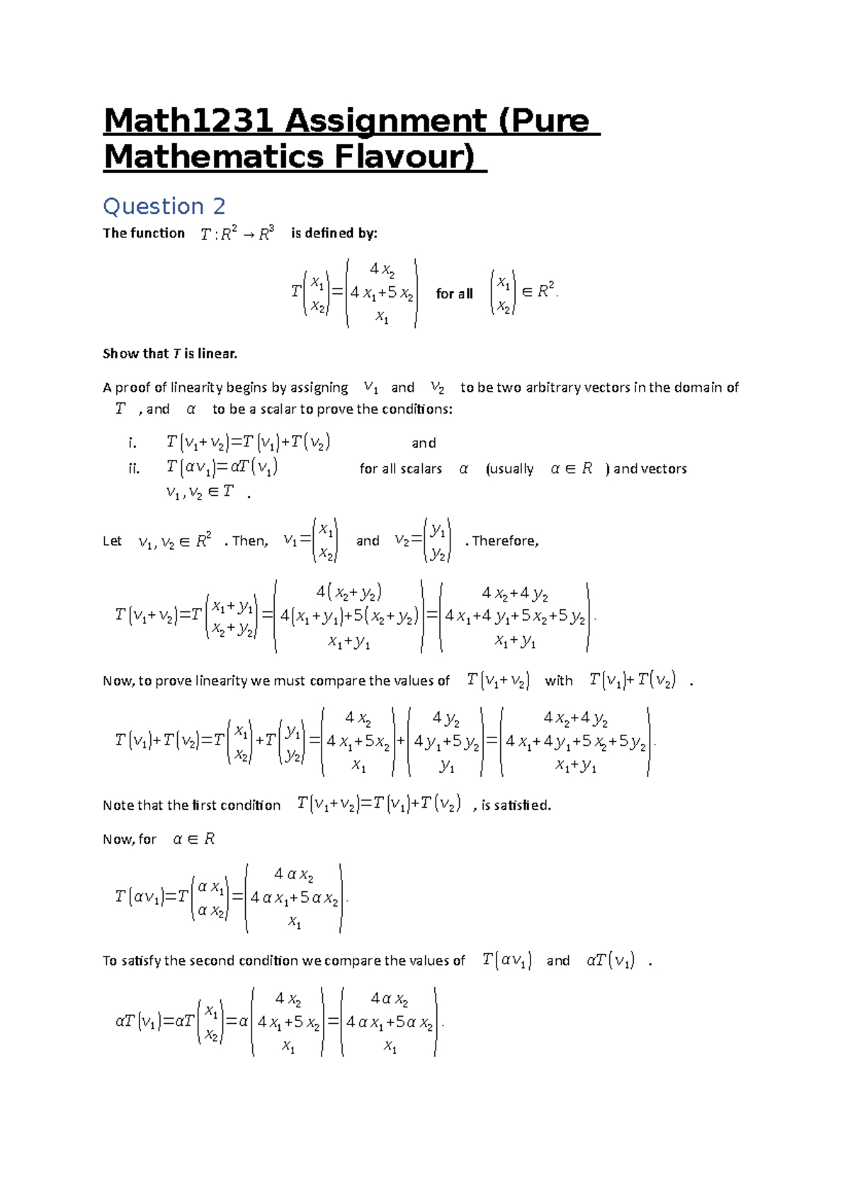 Math1231 Assignment Task with Answers - Math1231 Assignment (Pure Mathematics Flavour ...