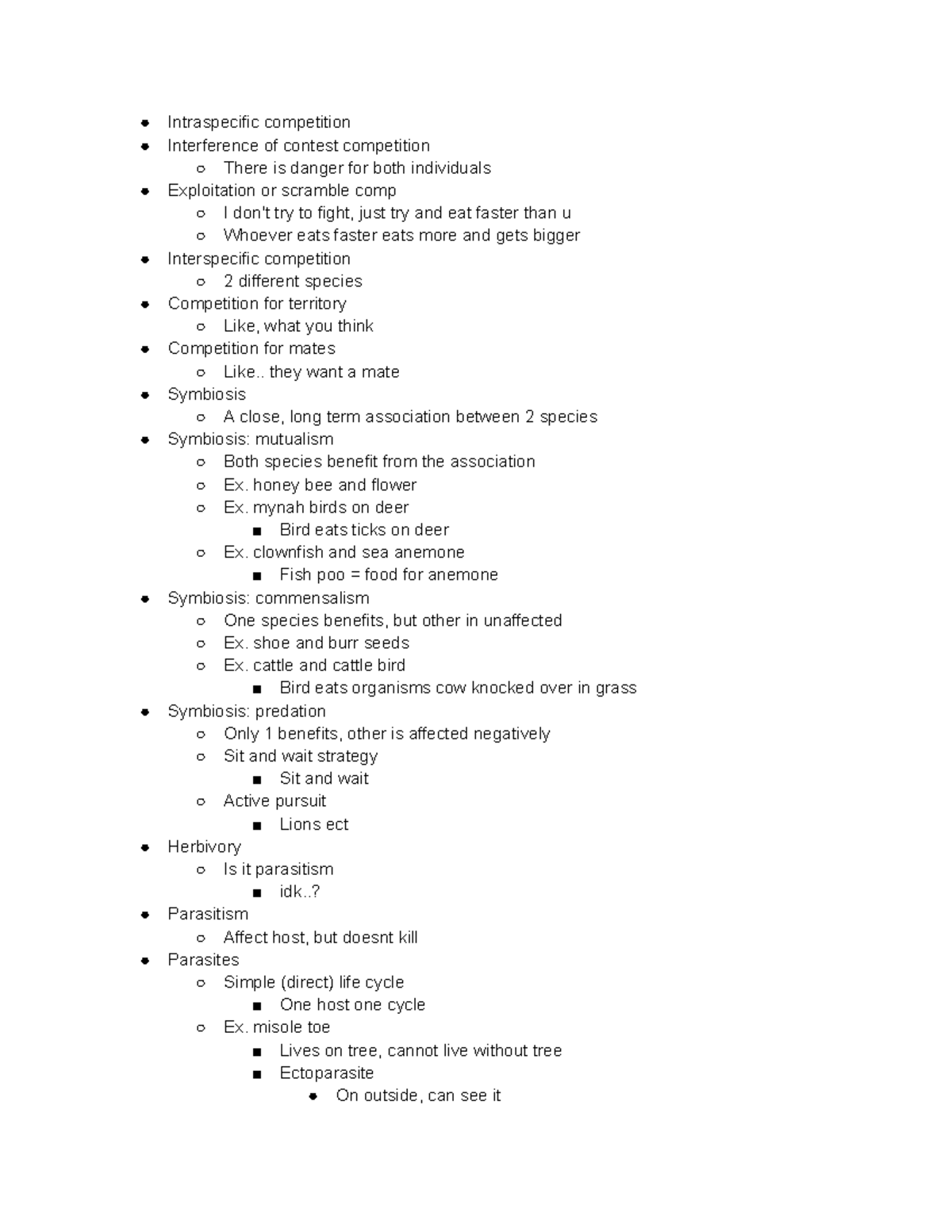 Cycle 10 and 11 notes - Intraspecific competition Interference of ...