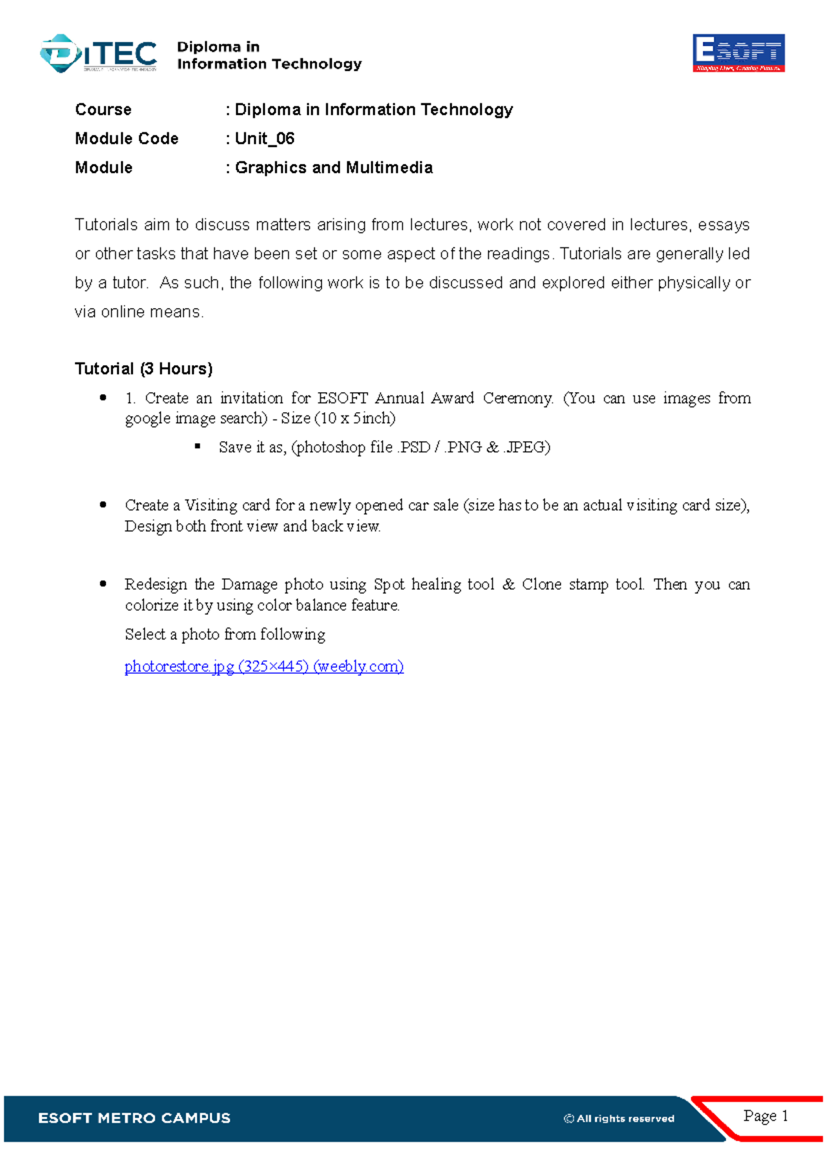 2848-1633683815122-Tutorial 6.2 [3 hours] - Course : Diploma in ...