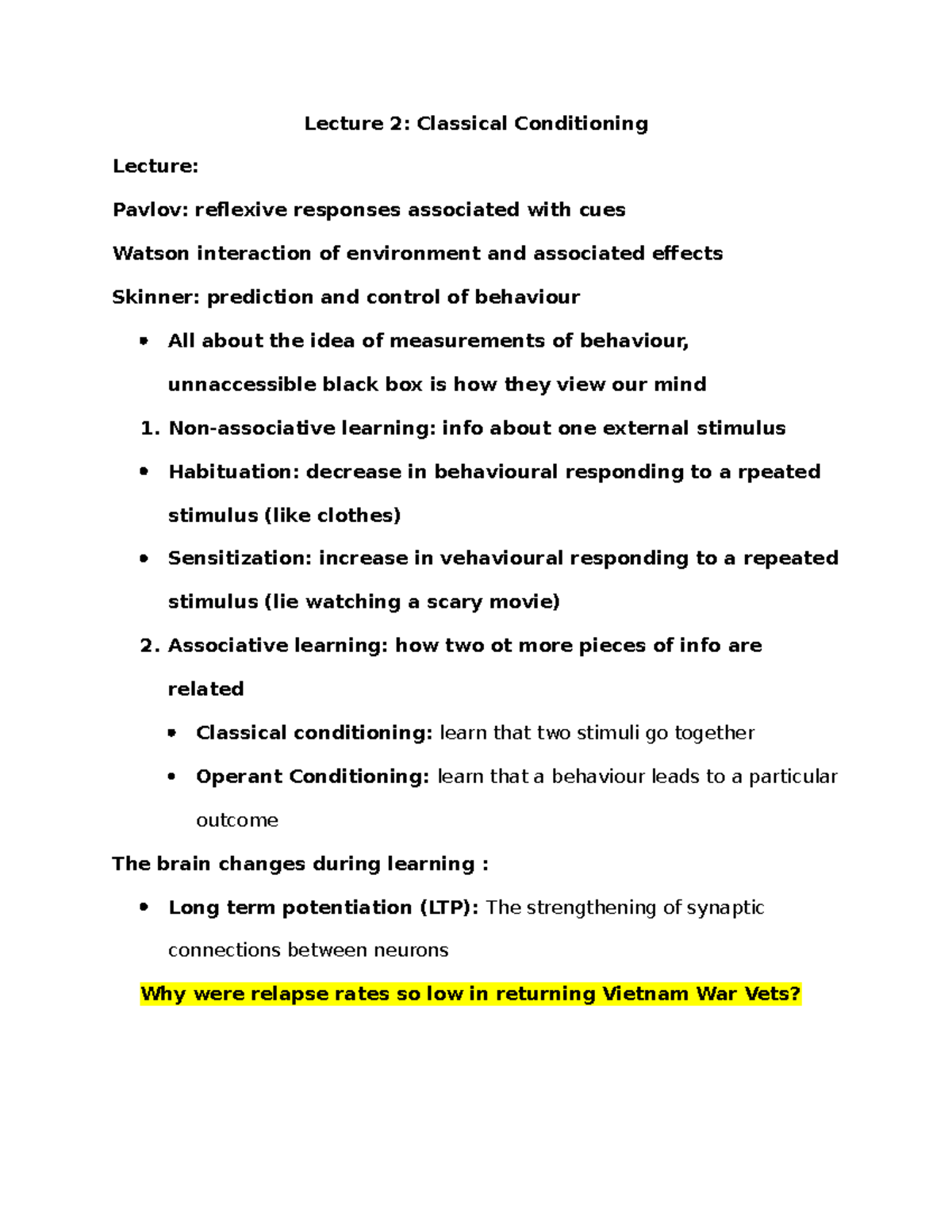 Psych L2 - Classical Conditioning - Lecture 2: Classical Conditioning ...