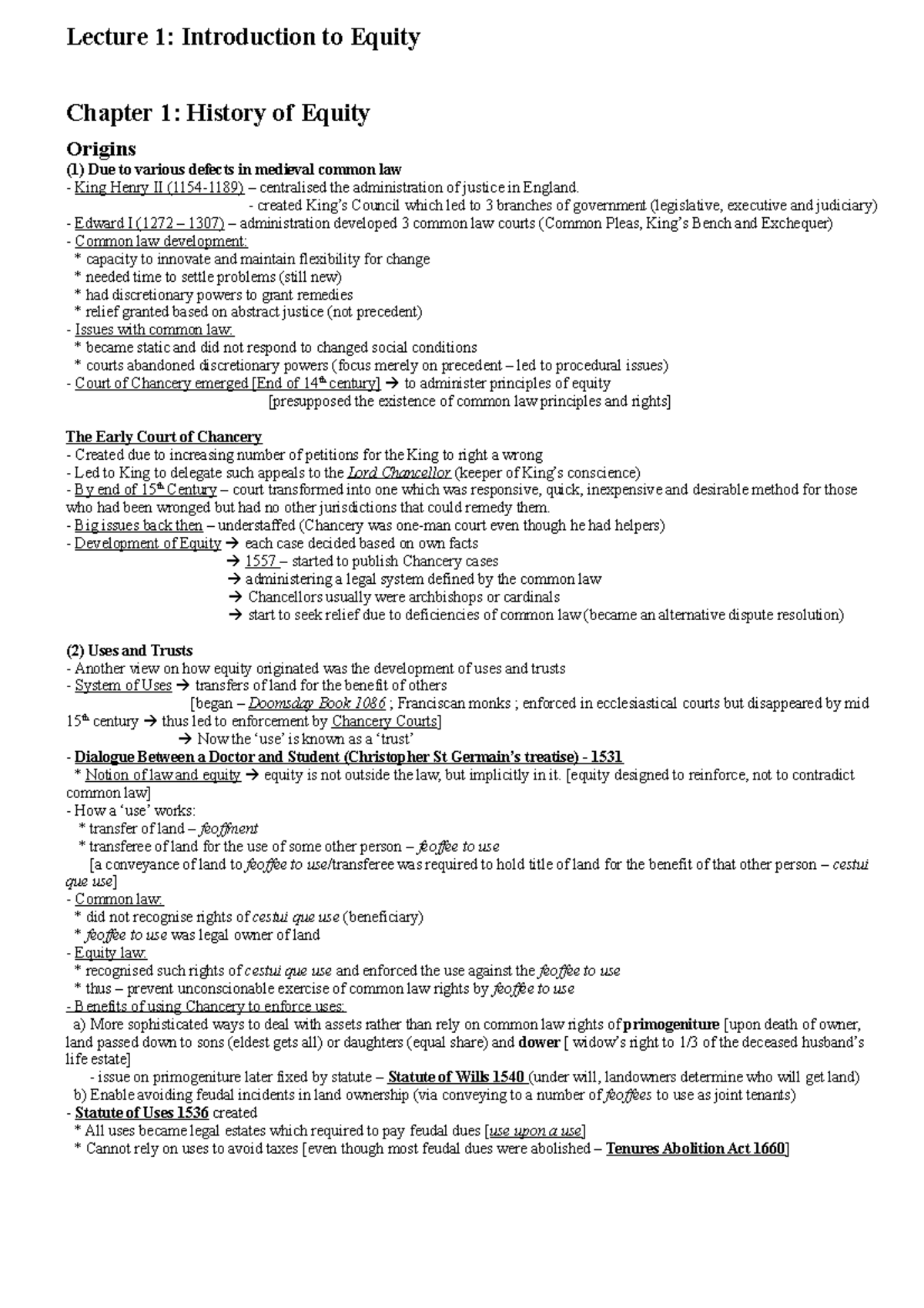 Complete Equity Law Study Notes 2010 - Lecture 1: Introduction to ...