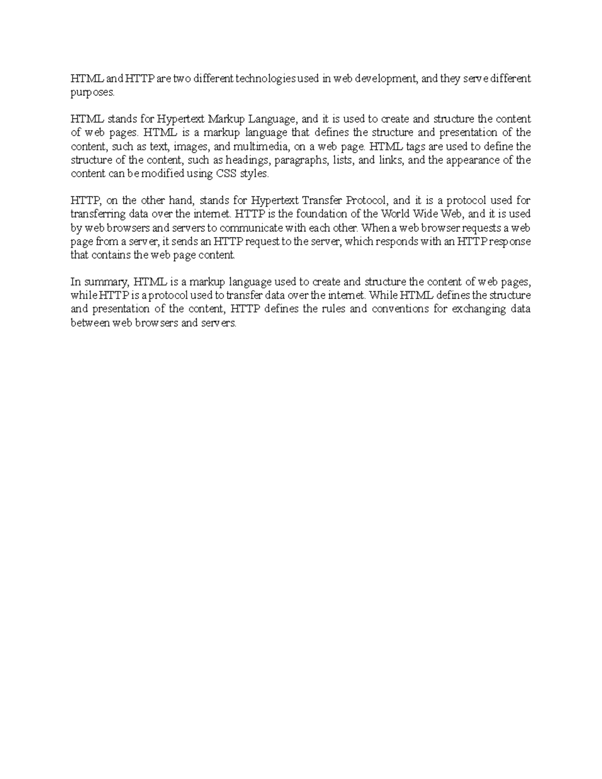 HTML and HTTP - ganga - HTML and HTTP are two different technologies ...