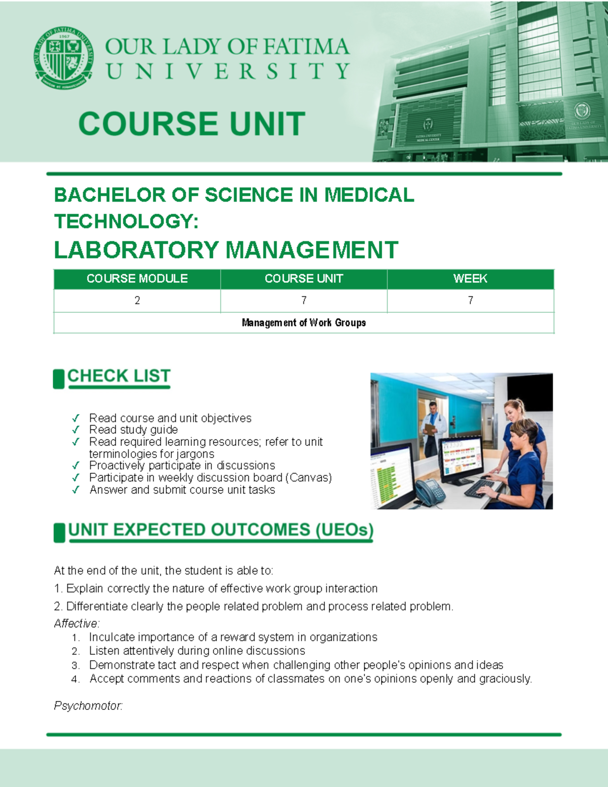 CM2-CU7 Mangement of work group - BACHELOR OF SCIENCE IN MEDICAL ...