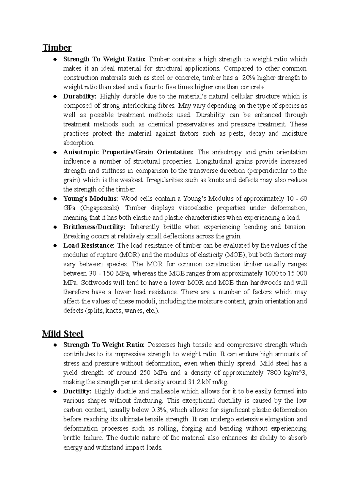 Milestone Sheet - Timber Strength To Weight Ratio: Timber contains a ...