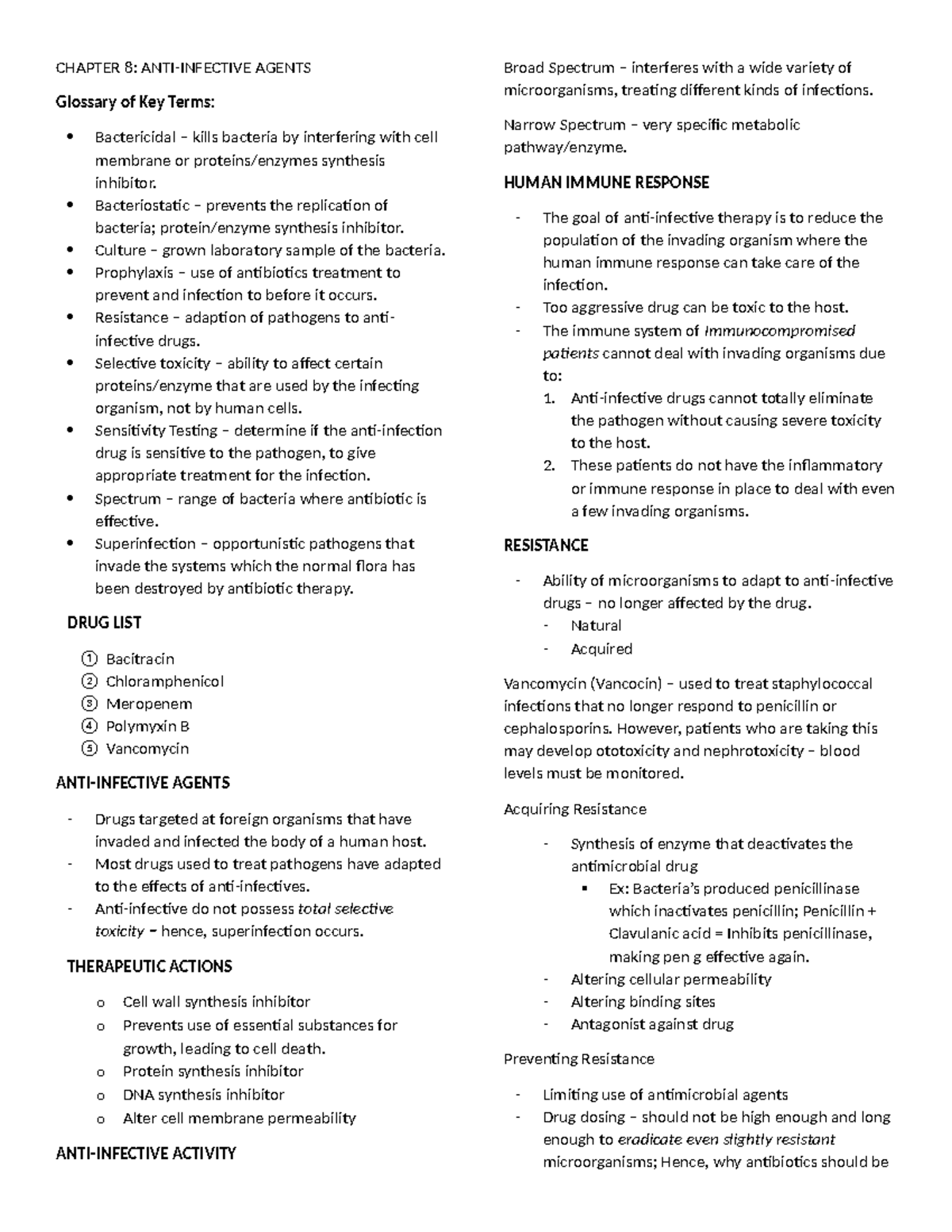 Chapter 8 - focus on nursing pharmacology notes - CHAPTER 8: ANTI ...