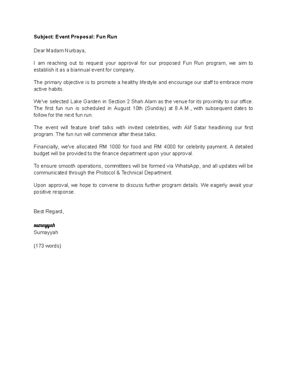 Discussion & Email drafting (Assesment 2) ; Fun run program - Subject ...