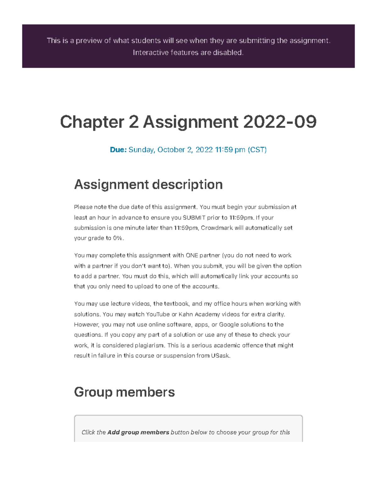 Chapter 2 Assignment 2022-09 - This is a preview of what students will ...