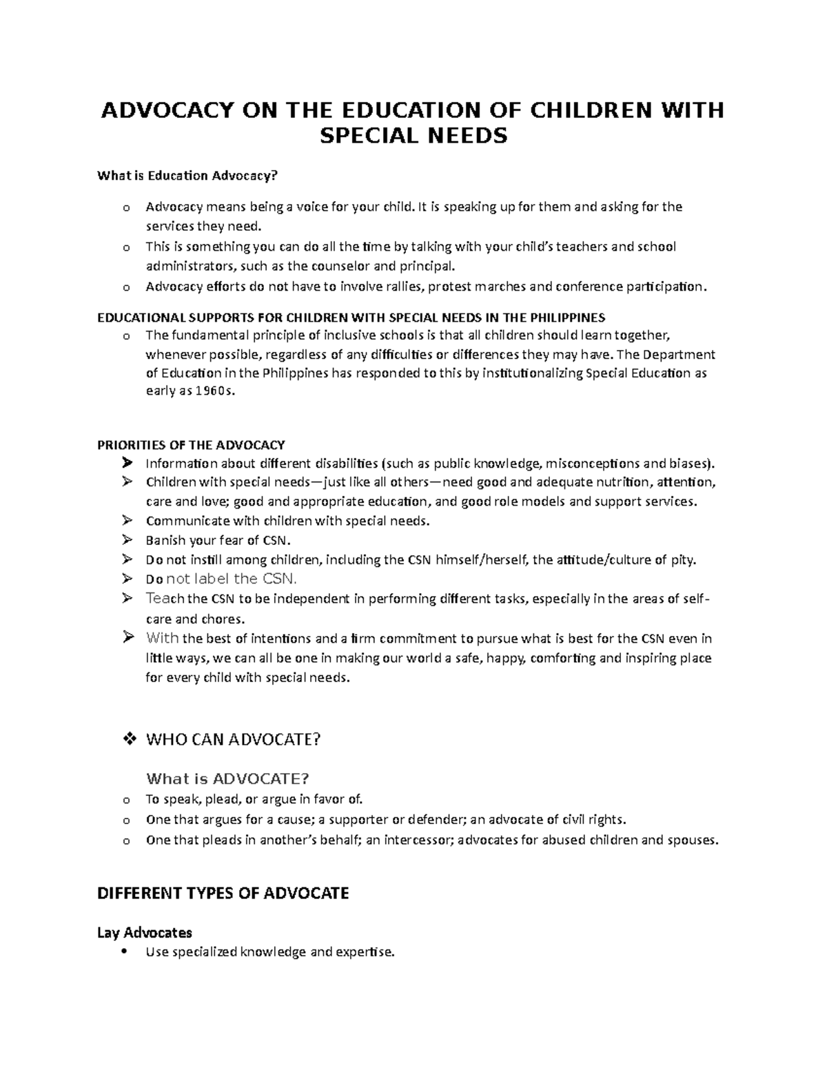 Advocacy- Profed 5 Draft- Report - ADVOCACY ON THE EDUCATION OF ...