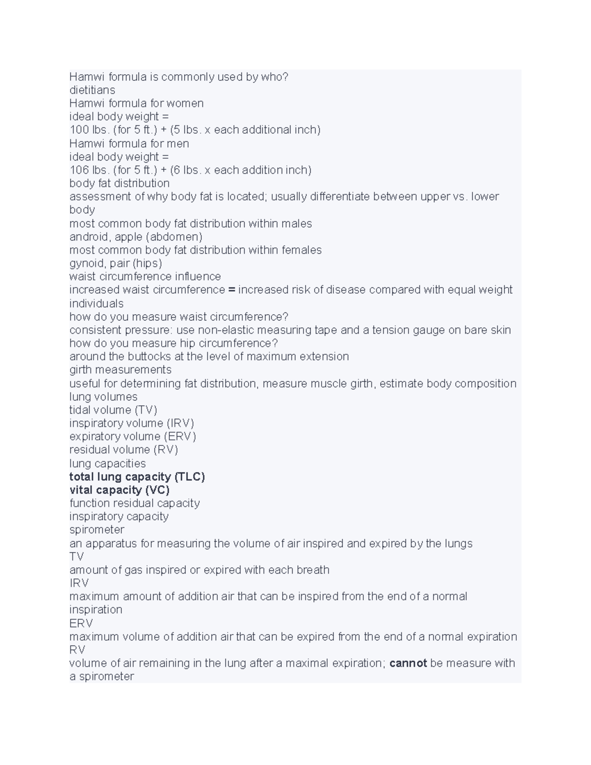 Exsc 3 - Practice - Hamwi formula is commonly used by who? dietitians ...