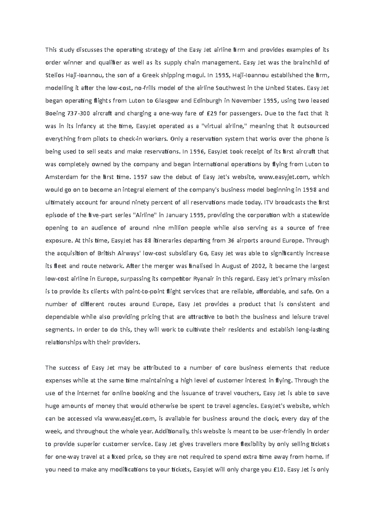 Business management easyjet - This study discusses the operating ...