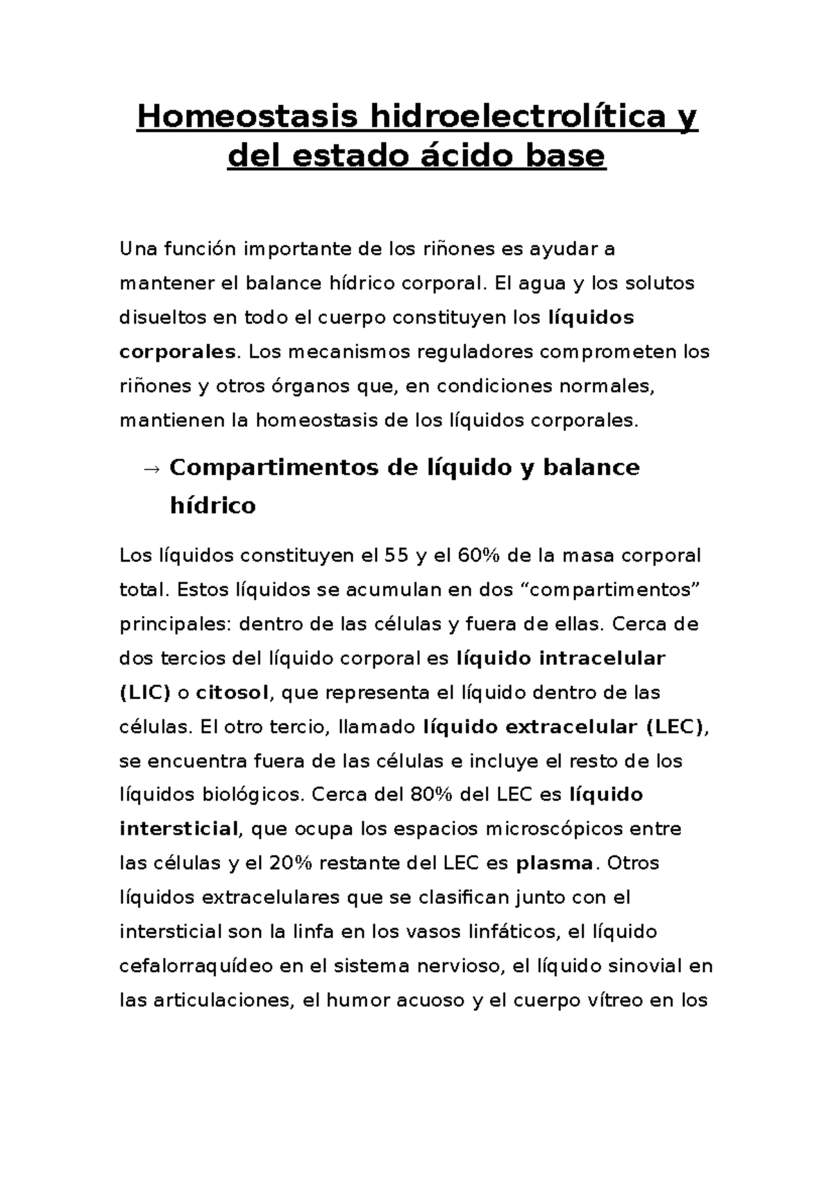 Homeostasis Hidroelectrolítica Y DEL Estado Ácido BASE - Homeostasis ...