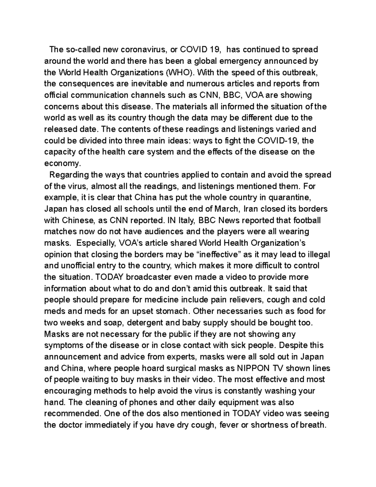 Integrated task - Essay on Covid - The so-called new coronavirus, or ...