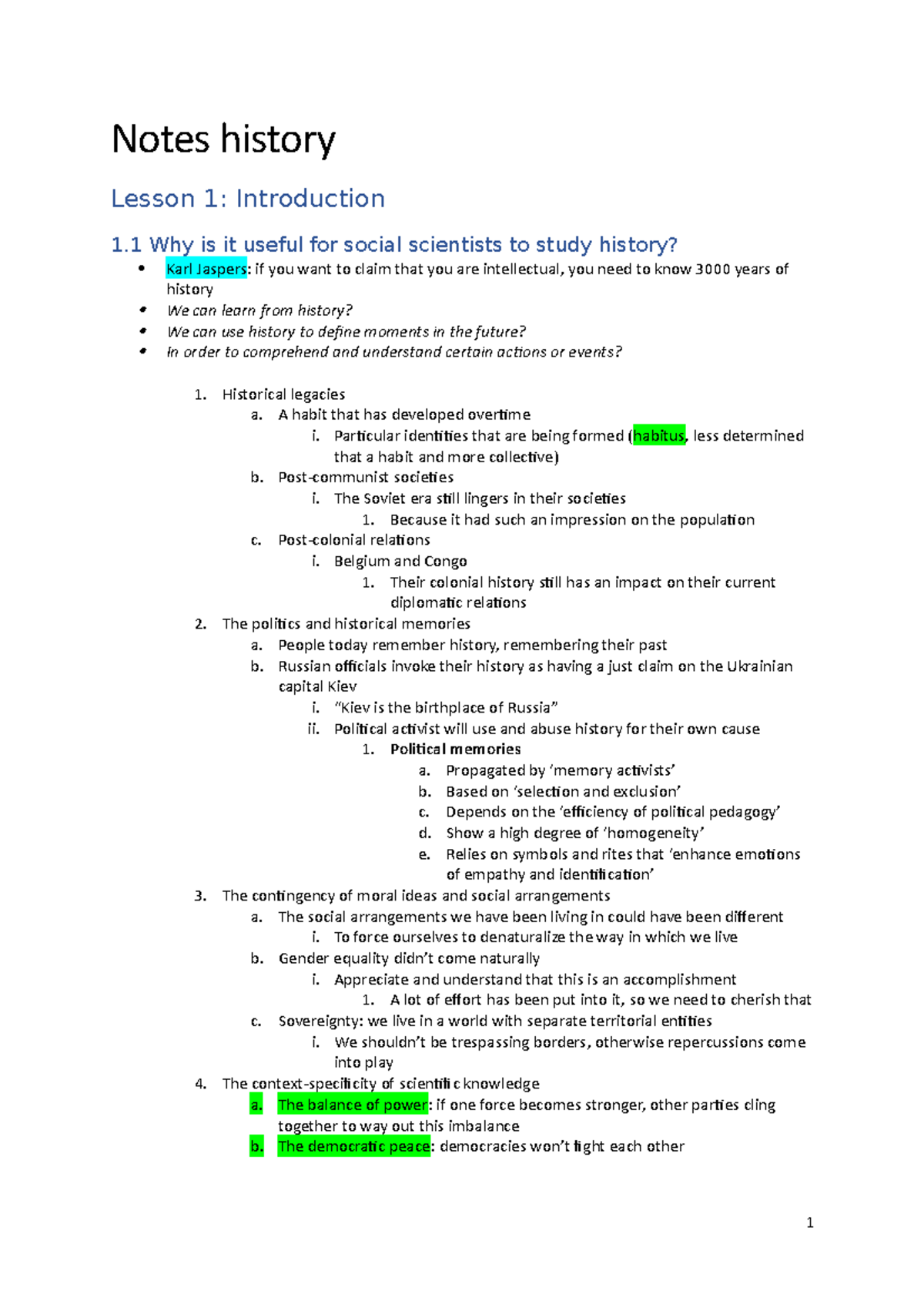 Lesnotities History - Notes history Lesson 1: Introduction 1 Why is it ...