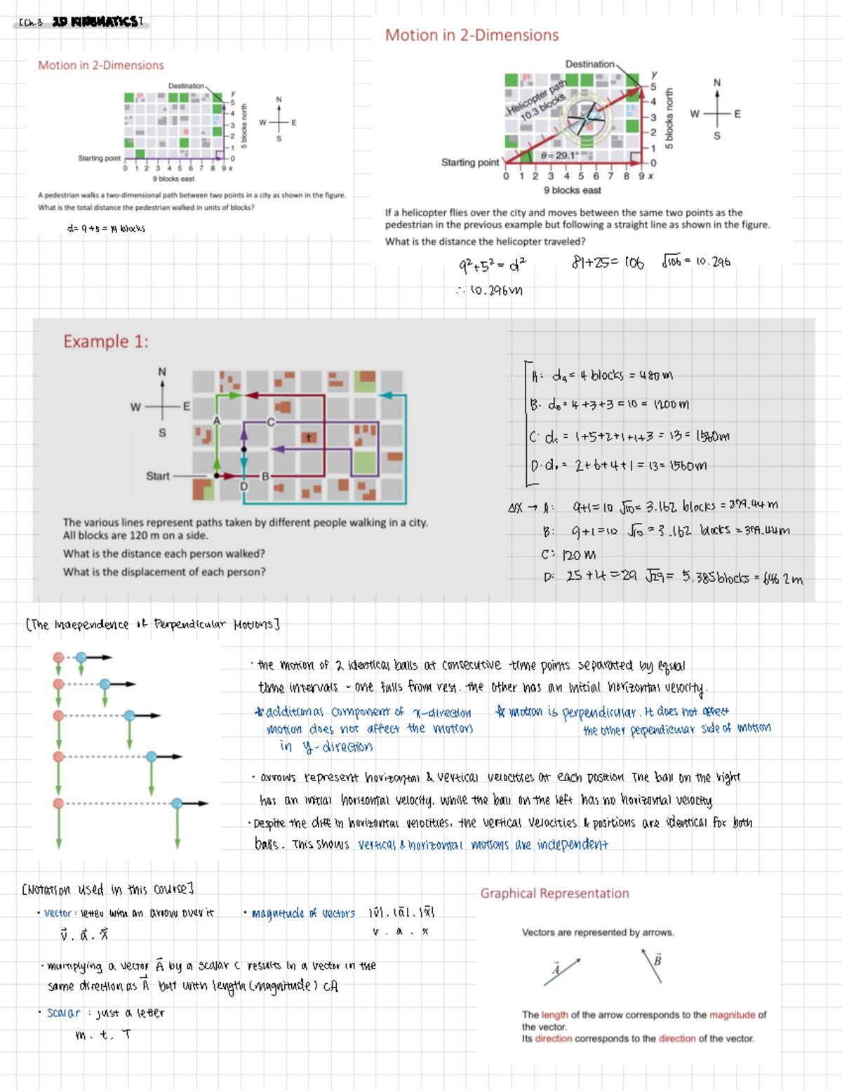PHYS 0110 Notes ch4 2d kinematics - Sch. 3 ID KINEMATICS] d= 9 + 5 = 14 ...
