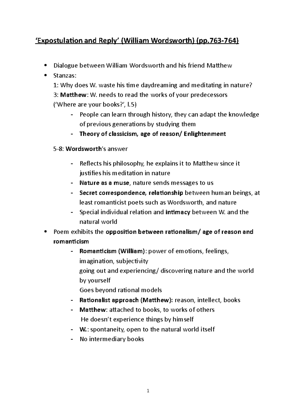 Romantic Poetry Wordsworth - EN1112 - RHUL - Studocu