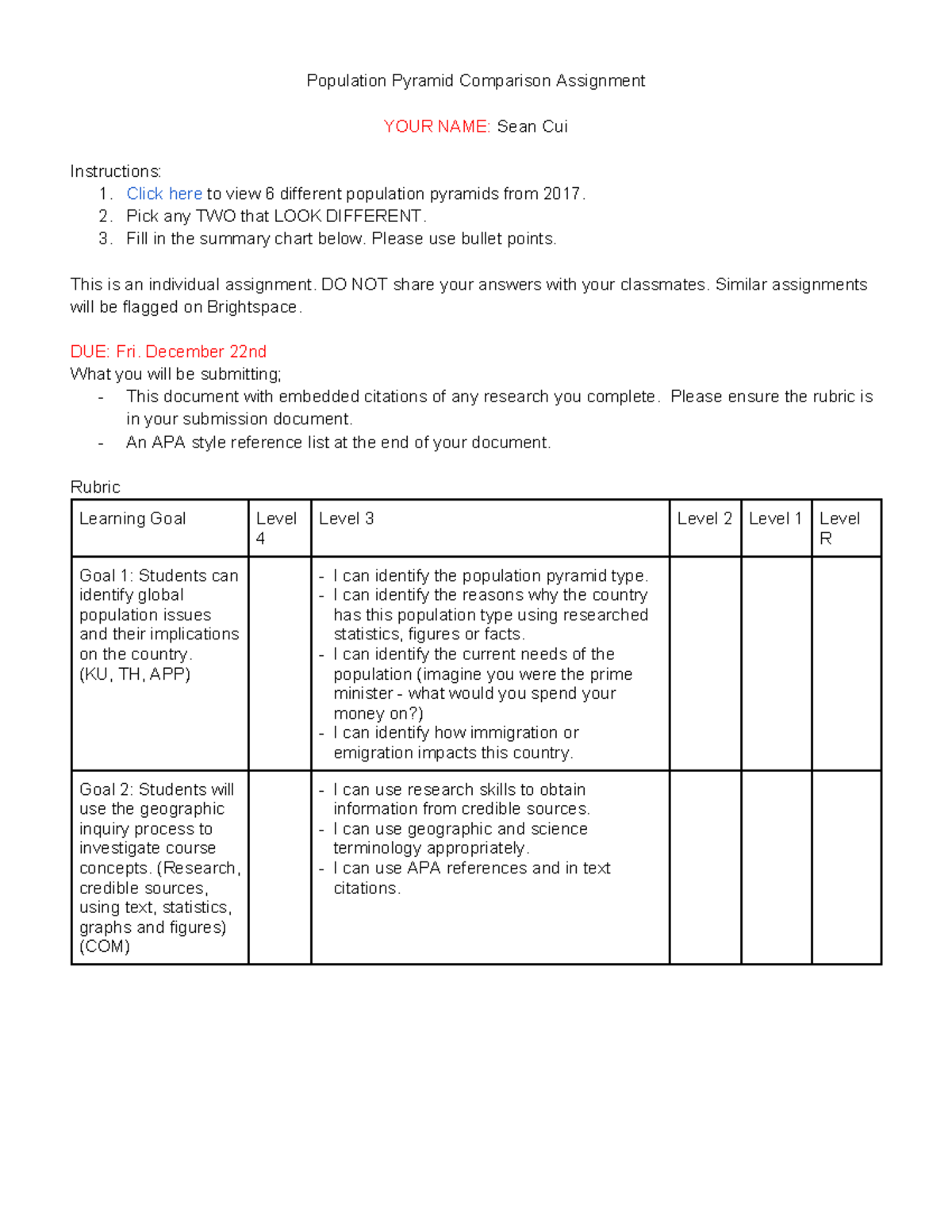 Copy of Population Pyramid Comparison Assignment - Population Pyramid ...