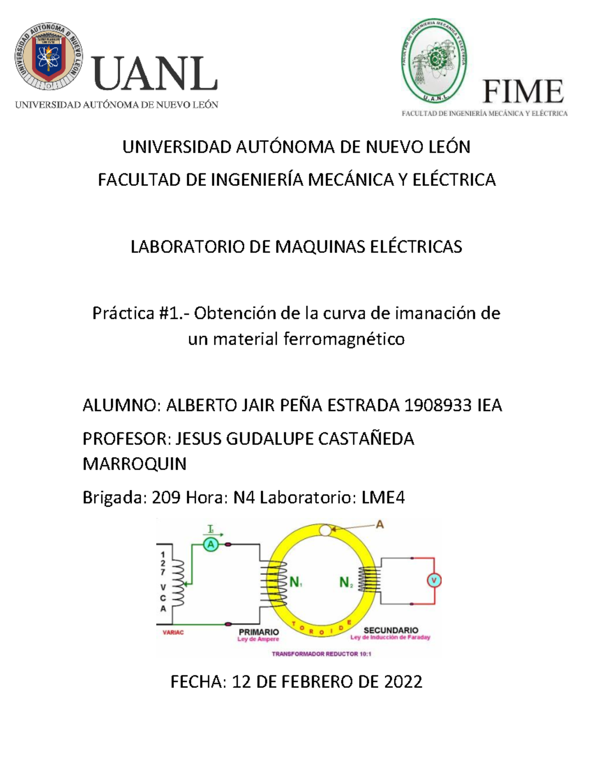 Lab de maquinas electricas fime Practica 1 - UNIVERSIDAD AUTÓNOMA DE NUEVO LEÓN FACULTAD DE ...